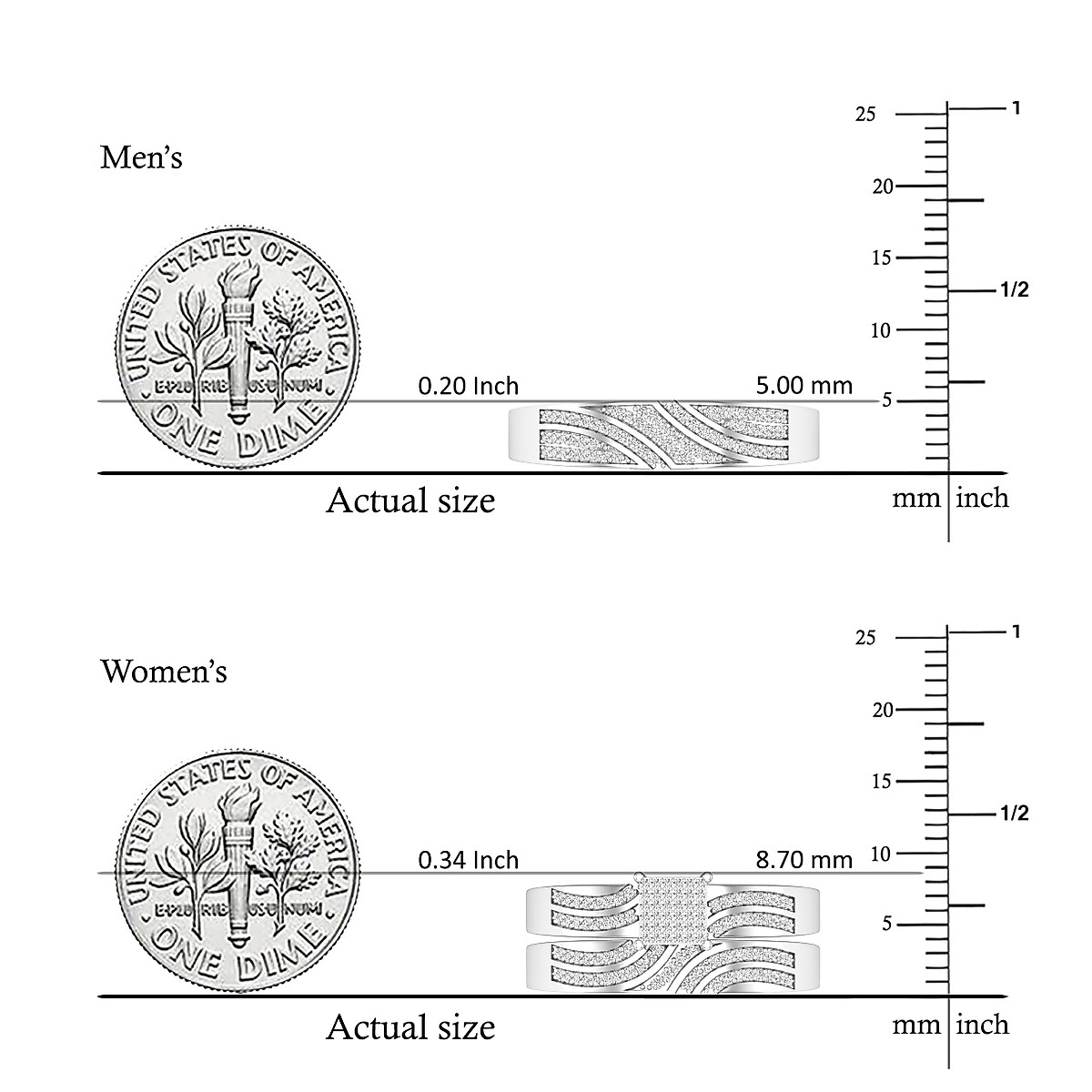 Dazzlingrock Collection 0.42 Carat (ctw) Round White Diamond Men & Women's Engagement Ring Trio Bridal Set, Sterling Silver