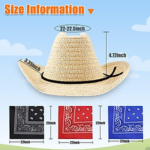 Coume 24 Sets Straw Cowboy Hats and Bandanas - Western Theme Party Costumes and Accessories Bulk Pack for Adults and Men