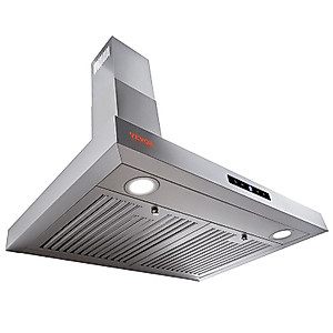 VBENLEM Wall Mount Range Hood, Ductless Chimney-Style Kitchen Stove Vent, Stainless Steel Permanent Filter with 3-Speed Exhaust Fan, 2 Baffle Filters, LED Lights, Touch Control Panel (30 inch)