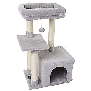 FISH&NAP Cute Cat Tree Kitten Cat Tower for Indoor Cat Condo Sisal Scratching Posts with Jump Platform Cat Furniture Activity Center Play House Grey