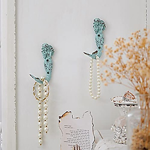 SOFFEE DESIGN Set of 2 Mermaid Shape Metal Wall Coat Hooks, Farmhouse Decoration Wall Mounted Hanging Racks Coat Hooks for Keys, Towels, Clothes, Scarf, Bag