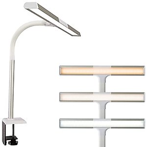 OttLite LED Desk Lamp with Sturdy Clamp - Extra Wide Lighting, Dimmable with 5 Brightness Settings & Energy Efficient Natural Daylight LEDs for Home Office, Computer Desk, Dorms & Workbench
