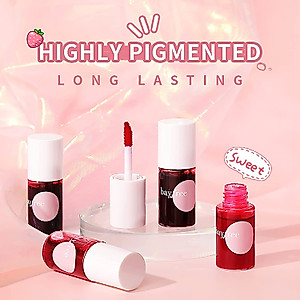 FVQUHVO Lip Tint Stain Set - Mini Liquid Lipstick Kit,Watery and Moisturizing Lip Stain, Long Wearing Lip Tint,Easy Application Tinta Para Labios,3-in-1 Lip Makeup(Pack of 4 Colors)