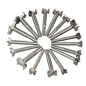 Woodworking Forstner Drill Bits Sets, HEHEINC 17 PCS Carbon High Speed Steel Wood Working Hole Cutter Titanium Coated Wood Boring Hole Drilling Sets with Round Shank 15mm-38mm