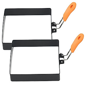 Egg Ring Egg Pan 2PCS Non-stick 4 Inch Square Egg Rings for Frying Eggs with Silicone Handle, Stainless Steel Square Egg Mold for Breakfast Type1