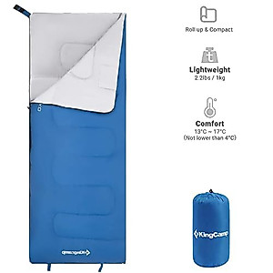KingCamp Lightweight Envelope Sleeping Bag 55℉ Portable Waterproof Comfort for Cool Warm Hot Weather Compact Backpacking Camping Hiking Travel 70.8"x29.5"