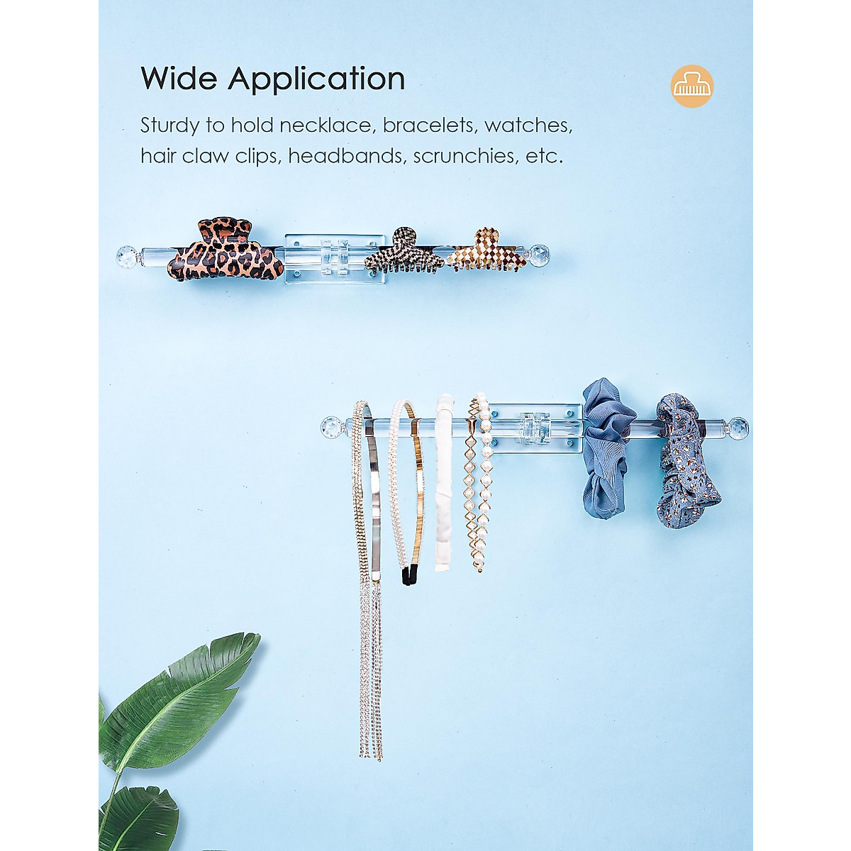 Heesch Headband Holder, Bracelet Holder, Claw Clip Organizer, Acrylic Necklace Holder, Hat Rack for Baseball Caps, Wall Mount Jewelry Holder for Bracelets, Watches, Headbands, Hair Ties (2-Pack)