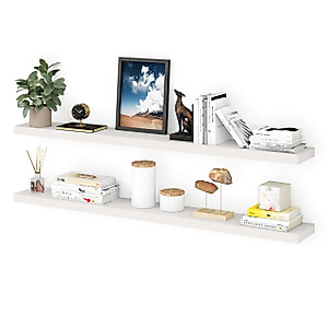 Ballucci Floating Shelves for Wall, 60" Wood Wall Shelf Set of 2, with Invisible Brackets for Bathroom, Living Room, Bedroom, Kitchen, Nursery, 8" Deep, White