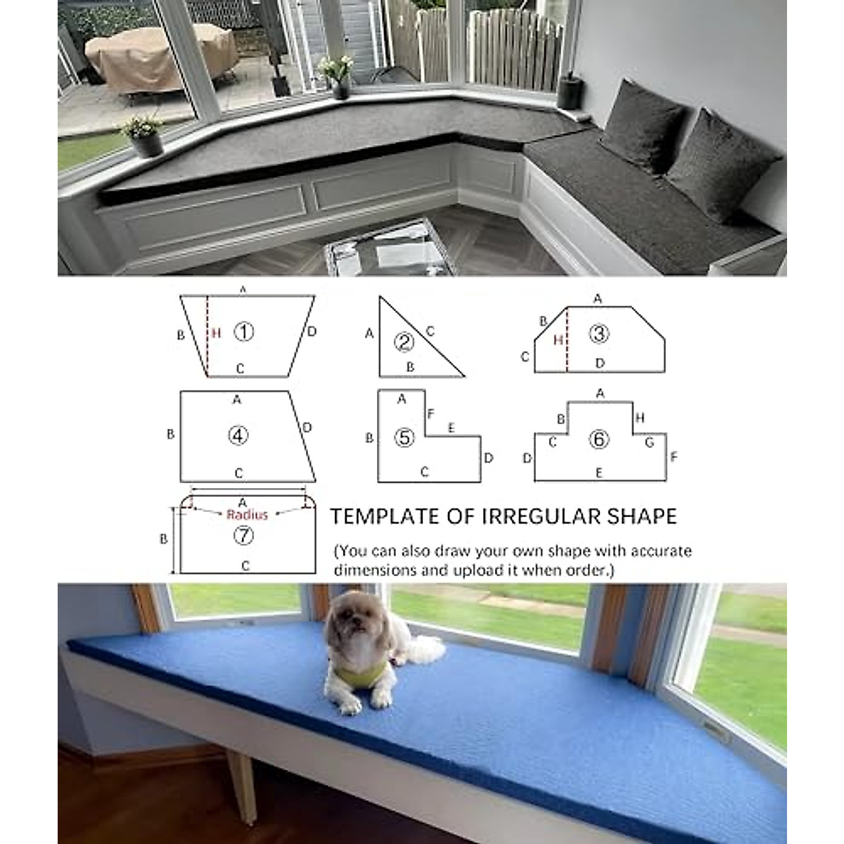 SINCERE Custom Sized Bench Cushion Pad, Bay Window Pillow, Seat & Back Cushion Replacement for Sagging Sofa, Couch Booster Foam Cushions Chair Pads, Indoor Outdoor Daybed RV Camper Van Cushions