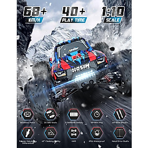 1:16 Brushless RC Cars 55+ kmh High Speed Large Remote Control Car 4x4 Off Road Monster Truck Electric All Terrain Waterproof Toys Hobby Vehicle for Kids and Adults - 2 Batteries for 40+ Min Play