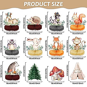 12Pcs Woodland Animals Honeycomb Table Centerpieces for Baby Shower Woodland Creature 3D Table Toppers Decorations for Boy Girl Forest Theme Birthday Camping Party Supplies Wild One Decor