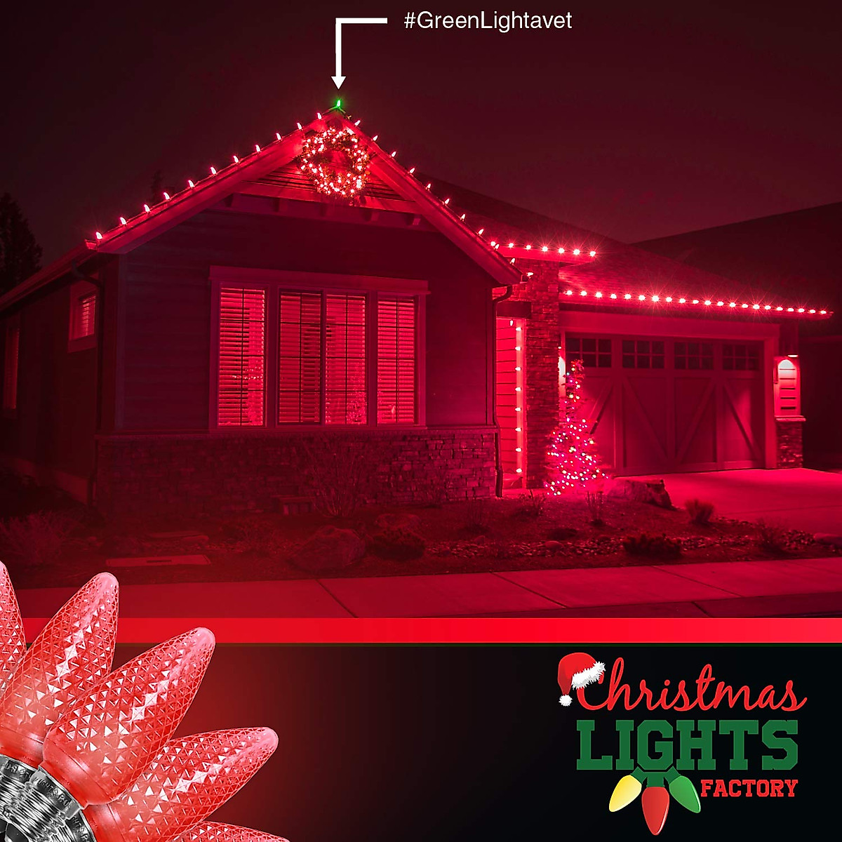 CHRISTMAS LIGHTS FACTORY - C9 - RED - Super Bright LED Crunchy Bulbs - 25 Bulbs ONLY - Commercial Grade - Dimmable - Indoor & Outdoor. Be a Beacon of Holiday Spirit, Joy, & Light.