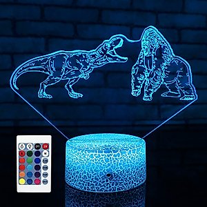 Dinosaur 3D Night Light for Kids Room LED Décor Lamp with Remote & Smart Touch 7 Colors + 16 Colors Changing Dimmable Dinosaur Toys 3 4 5 6 7 8 9 Year Old Boy or Girl Gifts