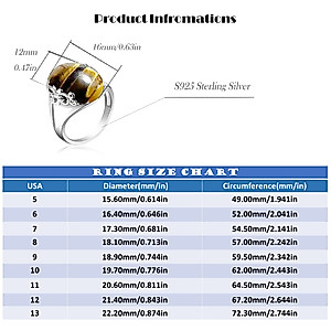DALEGEM Natural Yellow Tigers Eye Stone Ring for Women,S925 Sterling Silver Edged with Flower Vine Ring Jewelry (Stone_Tiger Eye, 8)