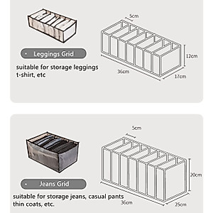 LAND CAST 2Pcs Wardrobe Clothes Organizer, 7Grid Washable Jeans Compartment Storage Box Foldable Closet Drawer Organizer Separation Box Clothes Storage bag for Pants Dress T-shirt Legging (Green, Jeans Grid)