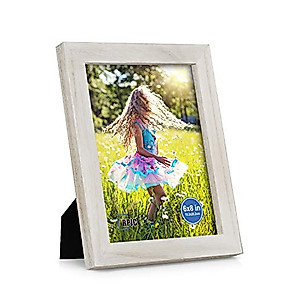 RPJC 6x8 inch Picture Frame Made of Solid Wood and High Definition Glass Display Pictures for Table Top Display and Wall Mounting Photo Frame with Stand Rustic White