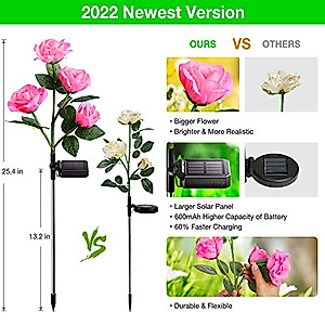 BUCASA Solar Garden Lights Outdoor 4 Pack, Upgraded Waterproof Solar Powered Outdoor Lights with 16 Rose Flowers, Bright Color Changing Solar Flower Lights for Pathway Walkway Patio Yard Lawn