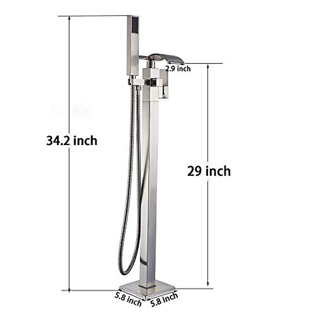 Senlesen Barthroom Tub Filler Faucet Floor Mounted Bathtub Shower Faucet Waterfall Spout Free Standing Tub Mixer Tap with Handheld Sprayer Brushed Nickel