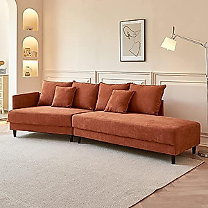 Seegool Corner Sectional Couch for Living Room, Right Hand Facing Curved Sofa Polyester Fabric Wood Frame with Wood Legs for Bedroom, Office, Apartment, Orange