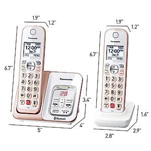 Panasonic Cordless Phone with Link2Cell Bluetooth, Voice Assistant, Answering Machine and Call Blocking, Expandable System with 2 Cordless Handsets - KX-TGD862G (Rose Gold)
