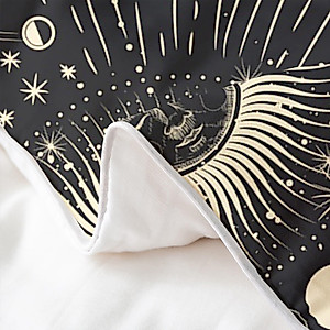 jejeloiu Sun Moon Duvet Cover 100% Cotton Queen Size 1 Panel Boho Exotic Bedding Cotton Duvet Cover Set Solar System Galaxy Astrology Space Bedspread Cover