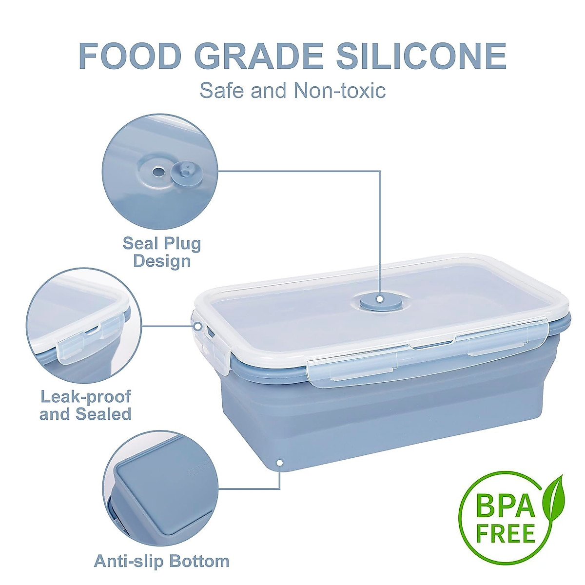 KIGI 【3 PACK】 18.6OZ Collapsible Small Bento Box Food Storage Containers with Lids Airtight Meal Prep Containers,BPA FREE,Microwave Safe