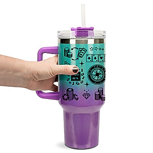 Elanze Designs Welcome to Fabulous Las Vegas Nevada 40 oz. Stainless Steel, Large Water Bottle Coffee Mug, Spill & Leak Resistant, Thermal Travel Tumbler with Handle, Lid & Straw, Teal & Purple
