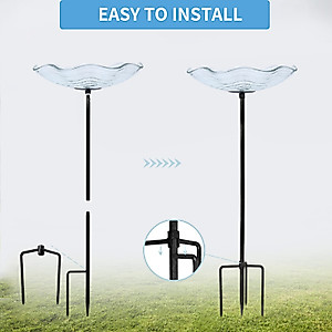 MUMTOP Outdoor Bird Bath, Glass Bird Baths Bowl with Metal Stake for Yard Lawn Garden Decorations, White