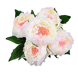 HoveBeaty Artificial Peony Silk Flowers Bouquet Home Wedding Decoration, 1 Pack, 5 Heads(Pink)