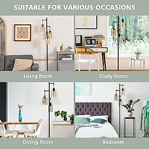 Tangkula 3 Lights Floor Lamp, Retro Floor Lamp with 3-Head Hanging Amber Glass Shade, Foot Switch, Metal Base, Industrial Floor Lamp for Living Room Bedroom Office (Black)