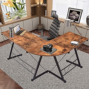 DRM 62'' Corner Computer Desk with Keyboard Tray L-Shaped Desk PC Laptop Desk Gaming Desk Workstation for Home Office, Space-Saving, Easy Assembly (Rustic Brown)