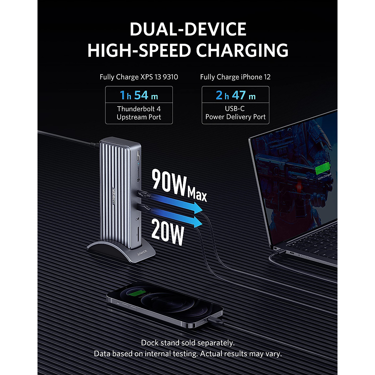 Anker 777 Thunderbolt Docking Station (Apex, 12-in-1, Thunderbolt 4), Max 90W Charging for Laptop, 20W Power Delivery, Single 8K, Triple 4K Display, 10Gbps Data, Ethernet, Audio, SD