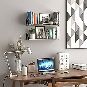 Wallniture Ponza Wood Floating Shelves for Wall Organization and Storage, 24"x4.5" Natural Bathroom Shelves Wall Mounted Set of 2