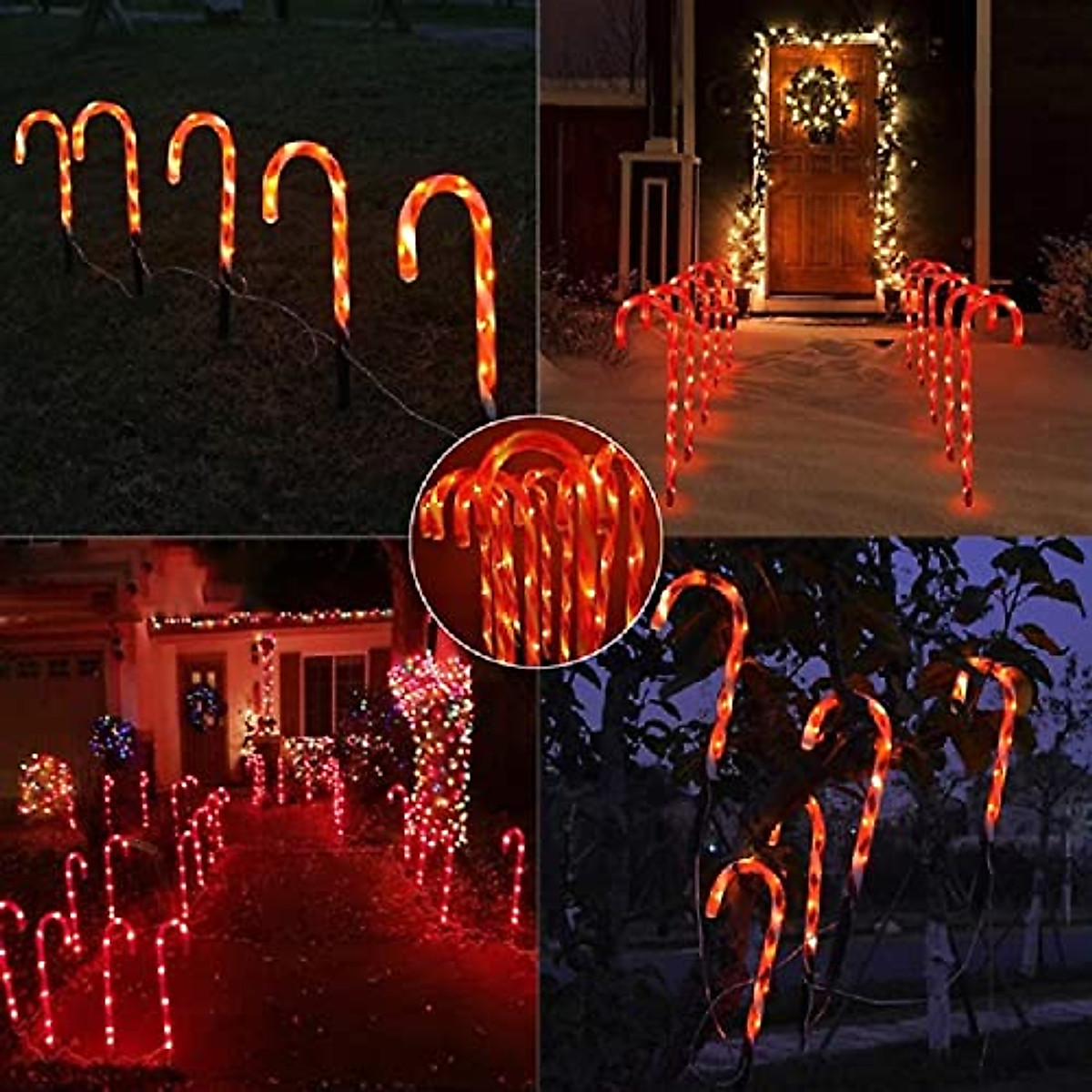 Christmas Candy Cane Lights,USB 10PCS Garden Light， Christmas Decor Lawn Candy Cane Lights， Solar Powered Garden Lights， Home Led for Outdoor Garden Lighting