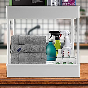 Under Sink Organizer,Bathroom Organizer Under Sink Storage 2 Tier Organizer,Under Sink Shelf Organizer Rack,Large Capacity Under Sink Cabinet Organizer for Kitchen Bathroom (White)