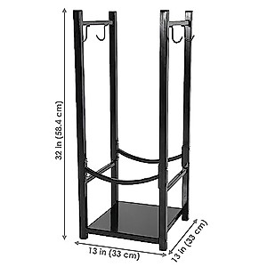 Sunnydaze Firewood Log Rack with Tool Holder Hooks - Indoor/Outdoor Durable Powder-Coated Steel Space-Saving Design - Black