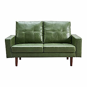 PEIHONGET Faux Leather Sofa Couch, Mid Century Modern Sofas for Living Room with High-Density Foam, Loveseat Sofa Furniture with Solid Wood Legs & Padded Cushions for Bedroom, Apartment (Green)