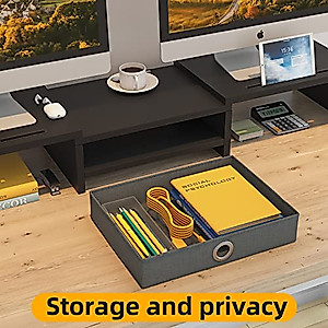 WESTREE Dual Monitor Stand Riser with Drawer, Monitor Stand Riser for 2 Monitors, Adjustable Length and Angle, 2 Solts for Phone & Tablet, Desktop Organizer Stand for Computer/Laptop/PC/Printer