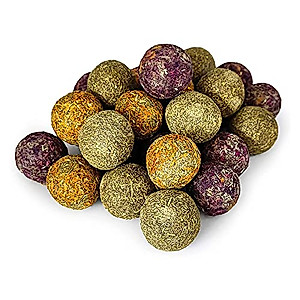Hamiledyi Rabbit Chew Toys,Timothy Hay Ball Natural Flower Flavored Bunny Chew Treats Molar Snacks for Guinea Pig Chinchilla Gerbil Squirrel Teeth Grinding(34 Pcs)