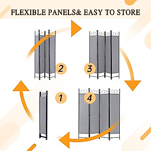 Room Divider,Folding Privacy Screen 4 Panels Portable Wall Divider Partition Room Dividers for Home Office Room Separation,Grey