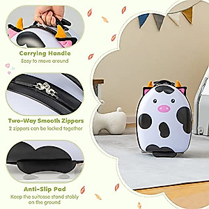 Goplus Kids Luggage, 16’’ Carry on Suitcase with LED Wheels, Waterproof Hard Shell, Lightweight Rolling Luggage for Travel, Birthday Christmas Gifts for Toddlers, Children, Boys, Girls (Black,White)