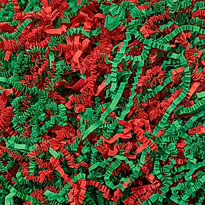 Mefleet 1 LB Crinkle Cut Paper Shred Filler Green & Red Crinkle Paper Shredded Paper for Gift Box - Gift Basket Filler - Gift Box Stuffing for Christmas Xmas Holiday Packaging Wrapping