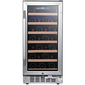 EdgeStar CWR302SZ 15 Inch Wide 25 Bottle Built-In Single Zone Wine Cooler with Reversible Lockable Door and LED Lighting - Stainless Steel