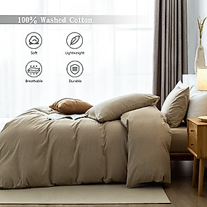 TIPTOE BEAR King Duvet Cover Set- 100% Washed Cotton 3 Pcs Soft Comfy Breathable Chic Linen Feel Bedding, 1 Duvet Cover and 2 Pillow Shams, Beige