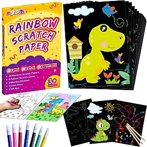 pigipigi Rainbow Scratch Set for Boys: 2 Style Scratch Paper Art Doodle Project Kits Color Crafts Art Supplies DIY Boards Best Birthday Christmas for Children 3 4 5 6 7 8 9 10 11 12 Years Old