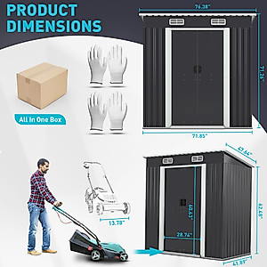 JAXPETY 6'x4' Garden Shed, Large Metal Lockable Outdoor Storage Shed & Outdoor Storage Garden Shed Tool Outdoor Storage Shed with Sliding Doors and Air Vent for Backyard, Patio, LawnGray