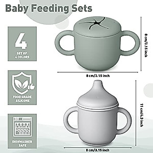 Thenshop 4 Pack Silicone Sippy Cup and Snack Cup for Baby, Spill Proof Snack Container for Toddler over 6 Months Baby, Training Cup with Handles and Spout Lid Set