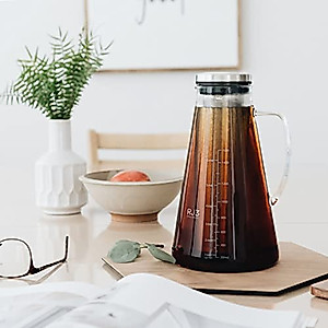 Airtight Cold Brew Iced Coffee Maker (& Iced Tea Maker) with Spout – 1.5L/ 51oz Ovalware RJ3 Brewing Glass Carafe with Removable Stainless Steel Filter