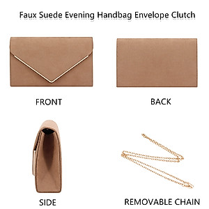 jascaela Women's Faux Suede Evening Clutch Handbags Envelope Evening Purses for Wedding Cocktail Prom Party - Camel