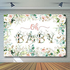 Avezano Greenery Girl Oh Baby Backdrop for Baby Shower Decoration Photography Background Blush Pink and Gold Floral Eucalyptus Greenery Leaves Baby Girl's Shower Party Photoshoot (7x5ft)